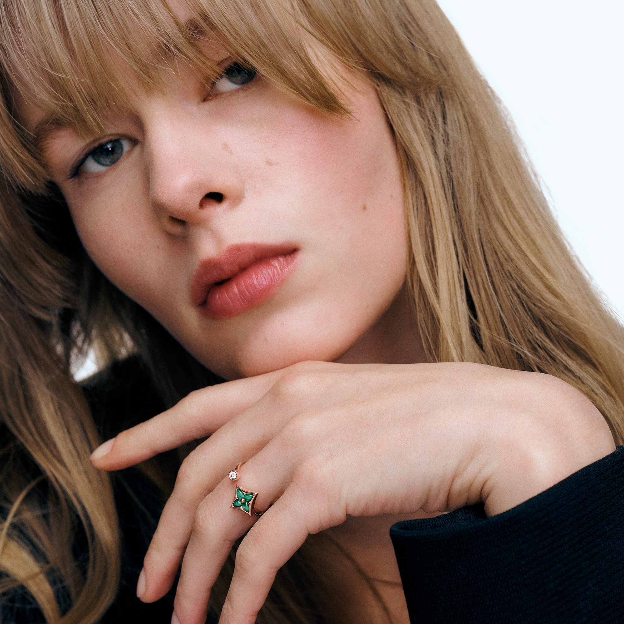 Anillo Color Blossom Mini Star de oro rosa, malaquita y diamante ...