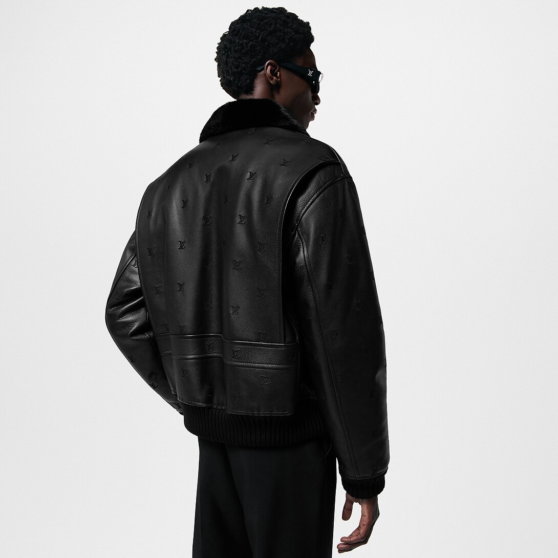 Chaqueta tipo aviador de piel con cuello de visón - Prêt-à-Porter ...
